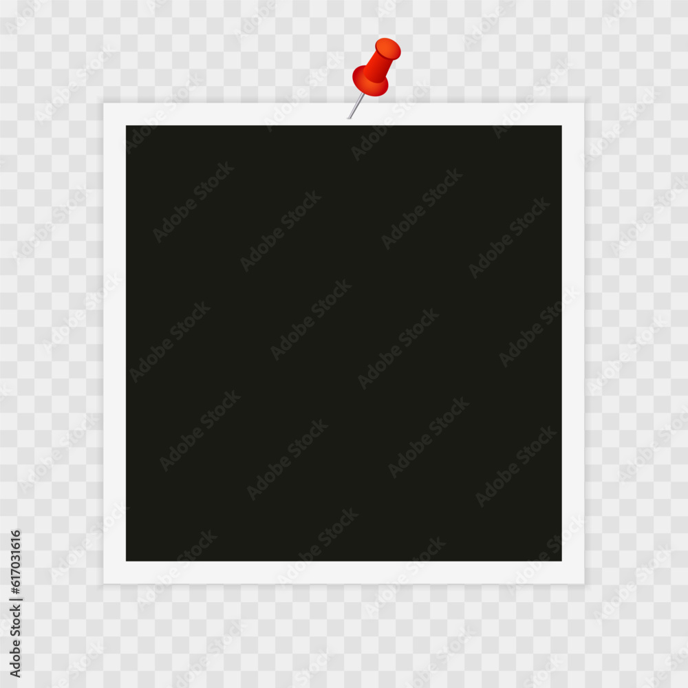 Photo frame with straight pin, drawing pin, thumbtack. Template, blank ...