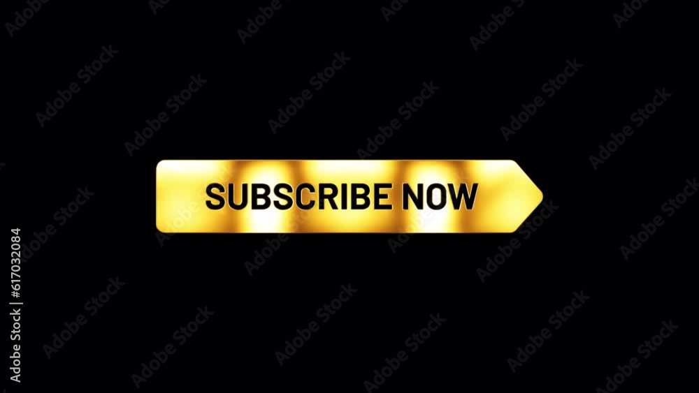 Loop of Subscribe Now word text with golden shine nameplate animation ...