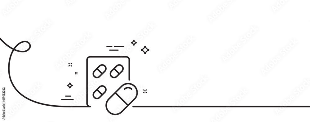 Capsule pill line icon. Continuous one line with curl. Medical drugs ...