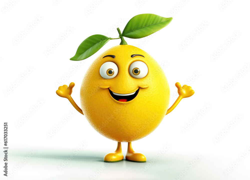 3D lemon funny cartoon character with eyes on white background ...