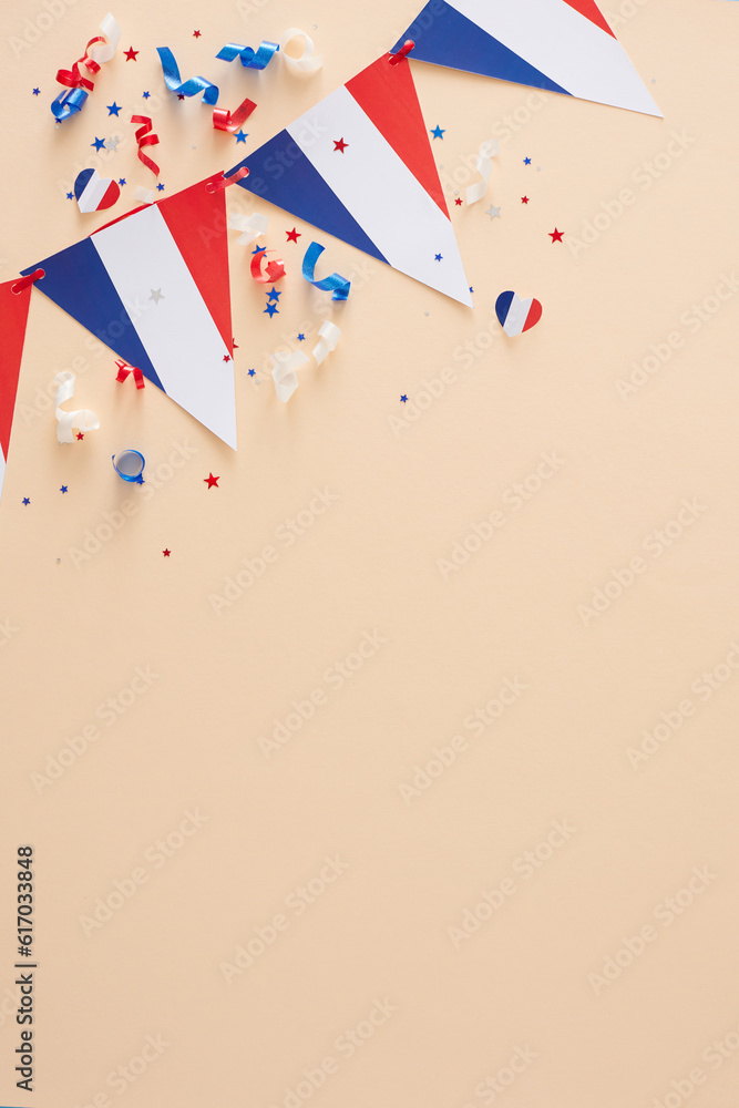 Bastille Day revelry concept in France. Top view vertical composition ...