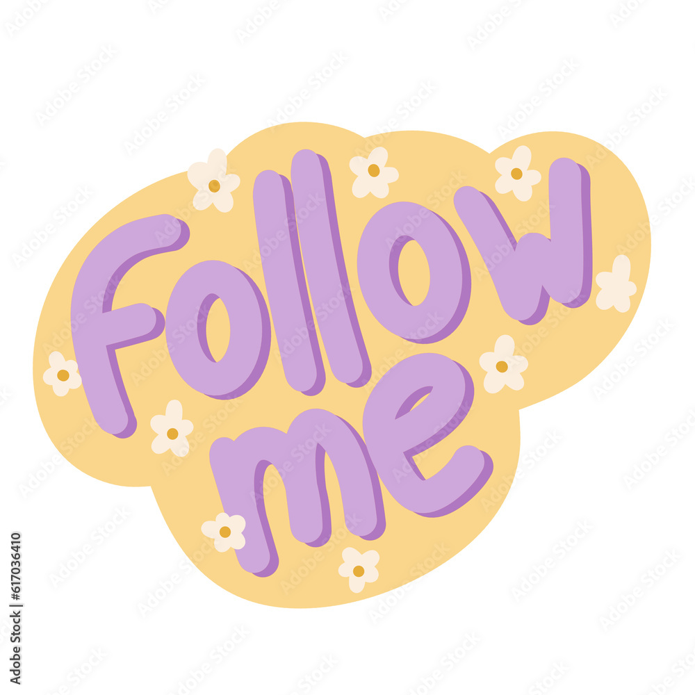 Hand drawn illsutration of follow me button sticker label. Design for ...