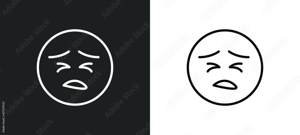 sad face line icon in white and black colors. sad face flat vector icon ...