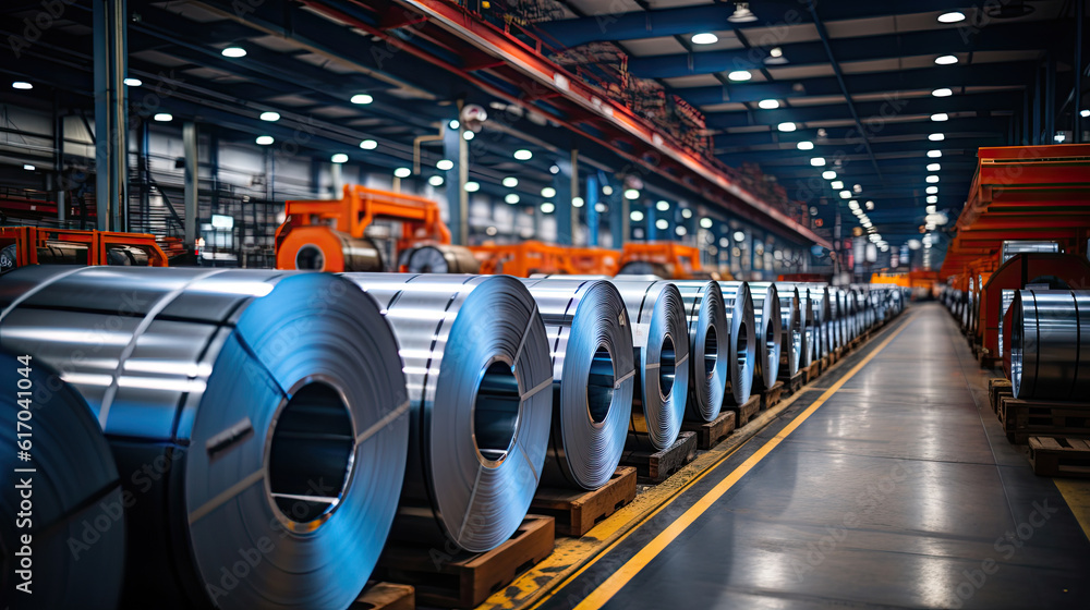 Rolls of galvanized steel sheet inside the factory or warehouse Stock ...