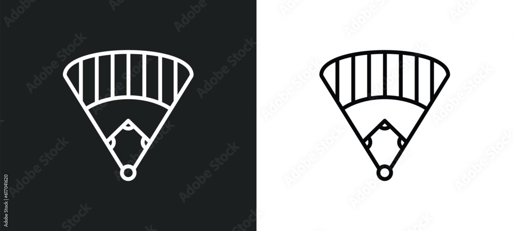 baseball field line icon in white and black colors. baseball field flat ...