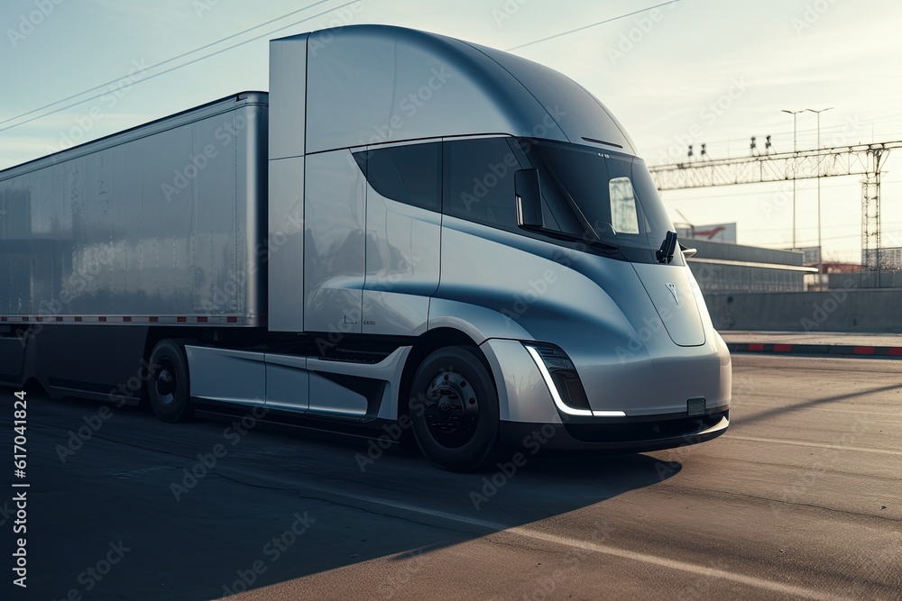 Futuristic electric semi truck, ESG 2050 net zero carbon neutrality ...