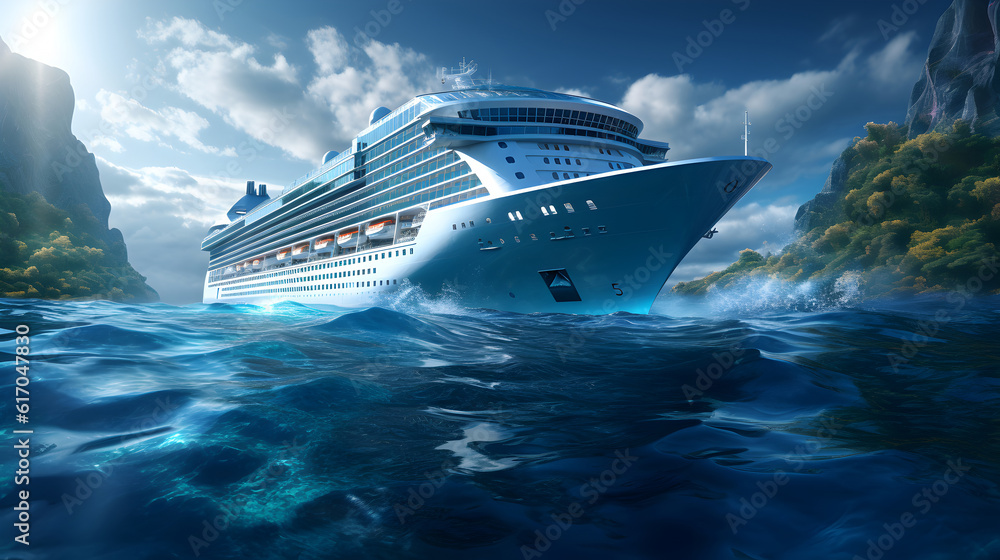 Luxury cruise ship. Realistic illustration of a large cruise ship in the ocean or sea Stock ...