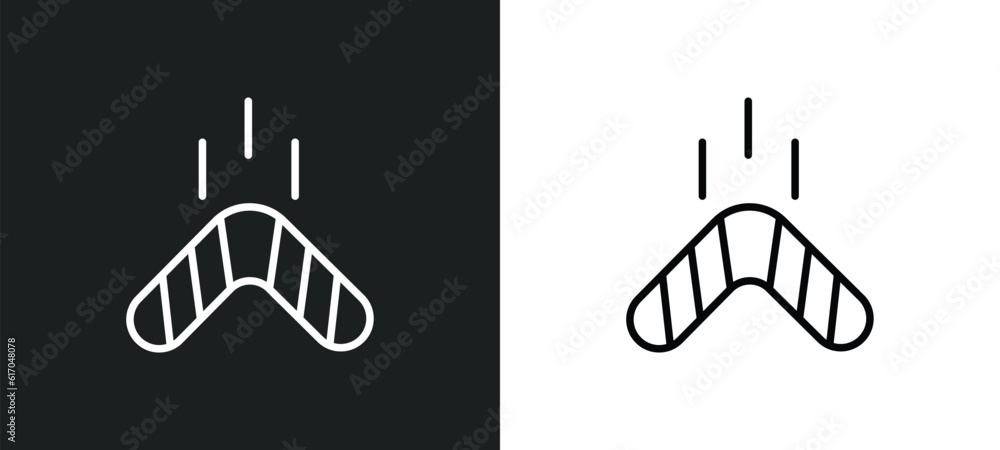australian boomerang line icon in white and black colors. australian ...