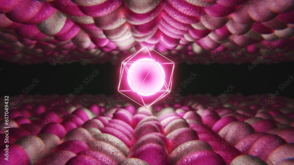 Sci-fi hi-tech 3D background. Abstract molecule particle waves of ...