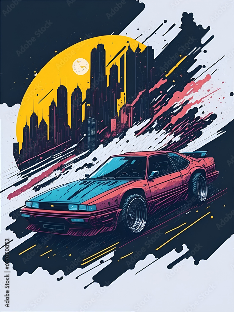 Cartoon car. Splash art. AI generated illustration Stock-Illustration ...