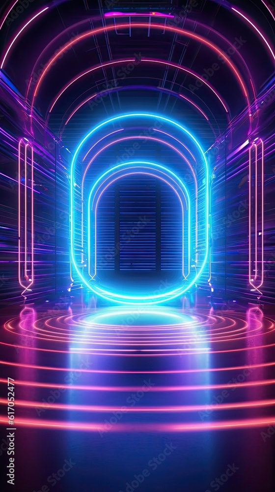 An ethereal neon stage featuring floating orbs of light in various ...