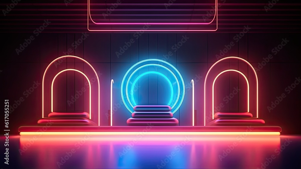 An ethereal neon stage featuring floating orbs of light in various ...