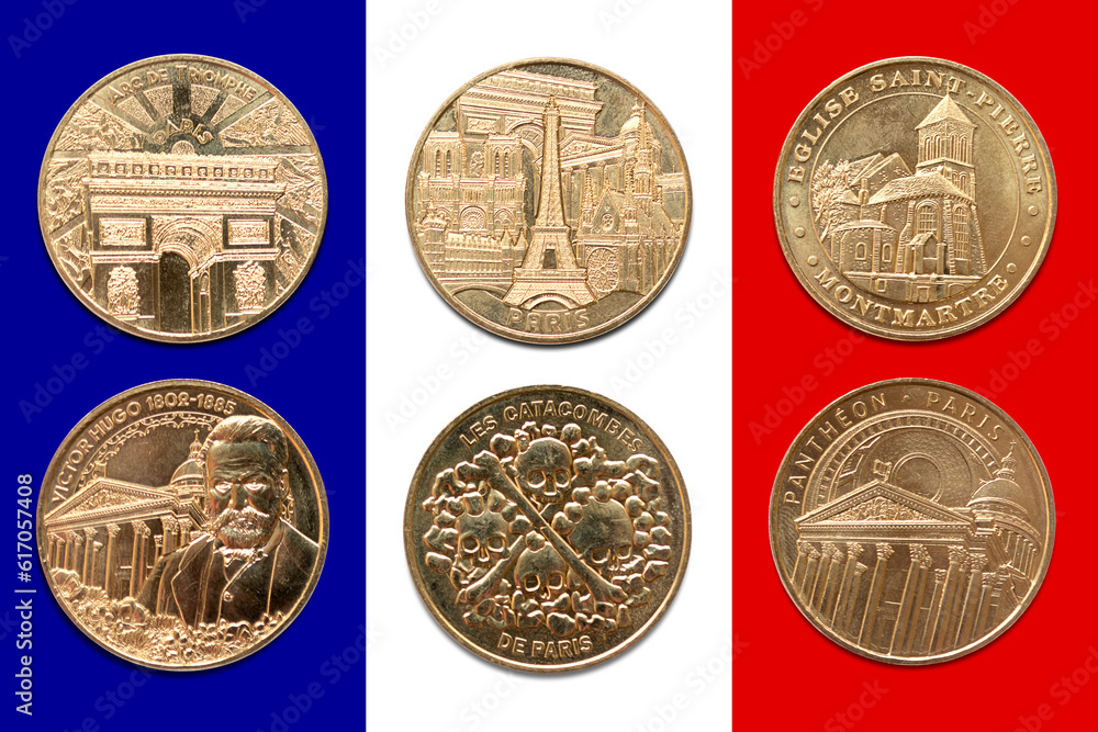 Paris, France. Paris coins. Tourist attractions and celebrities ...