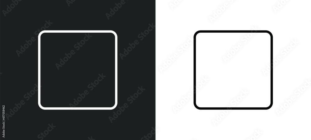 rounded corners square line icon in white and black colors. rounded ...