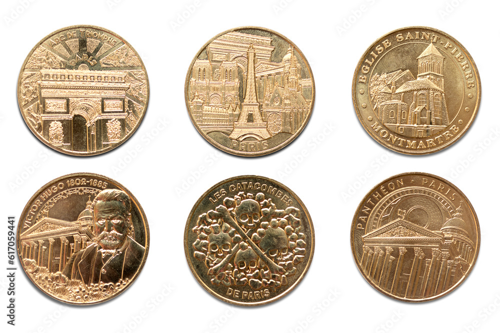 Paris, France. Paris coins. Tourist attractions and celebrities ...