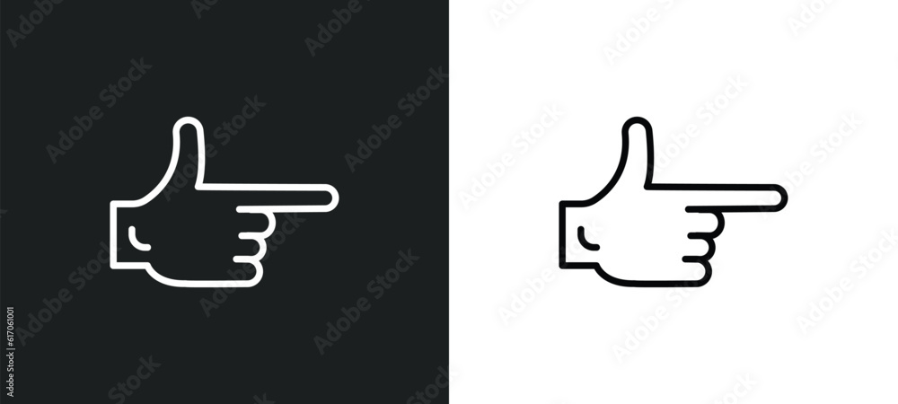 finger gun line icon in white and black colors. finger gun flat vector ...