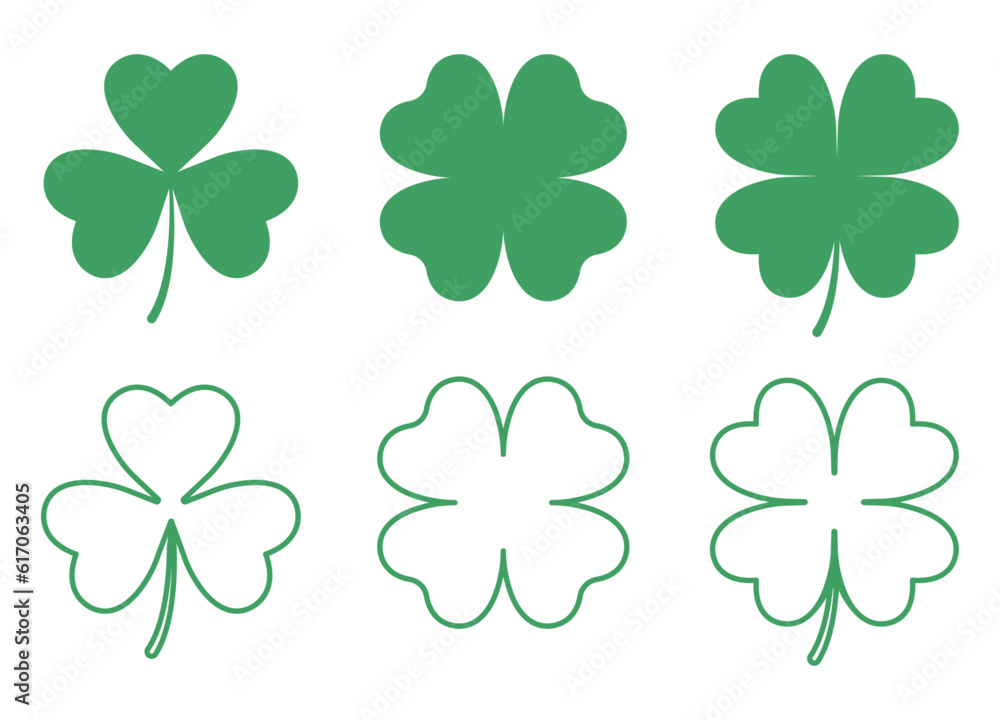 Vector set with clover leaves. Vector illustration. Isolated objects on ... Vector set with clover leaves. Vector illustration. Isolated objects on ...