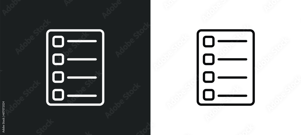 task list line icon in white and black colors. task list flat vector ...