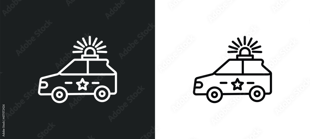 police car line icon in white and black colors. police car flat vector ...
