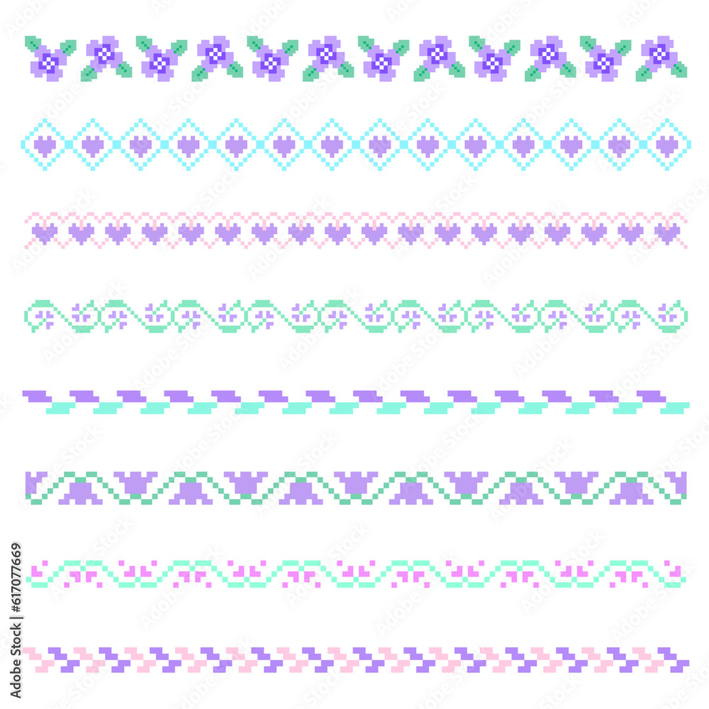 Vetor de Seamless line border pixel art Cross Stitch Borders do Stock ...