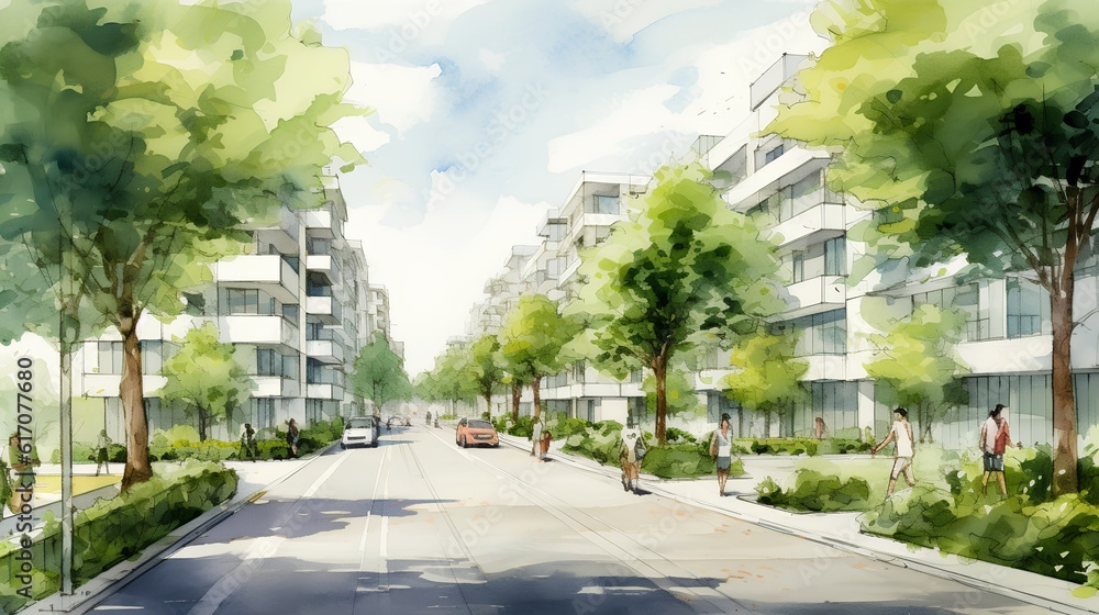 ภาพประกอบสต็อก Sustainable urban design project. Green architectural ...