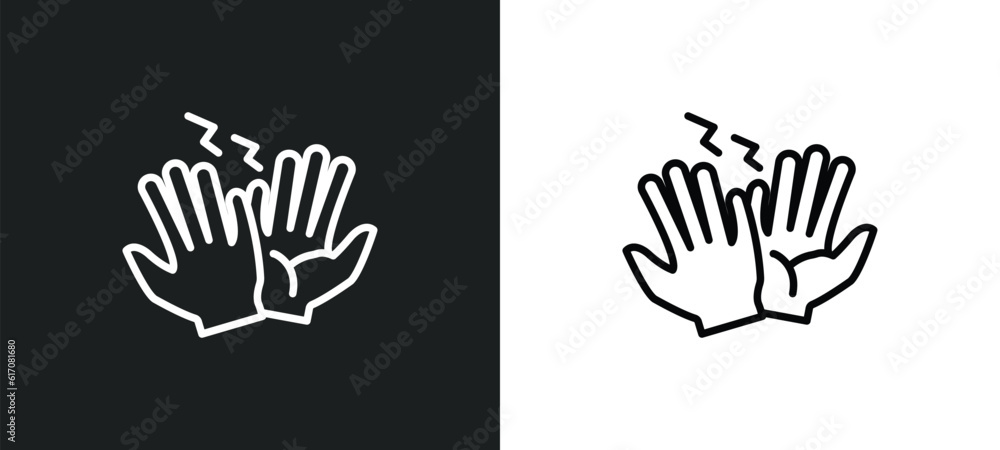high five line icon in white and black colors. high five flat vector ...