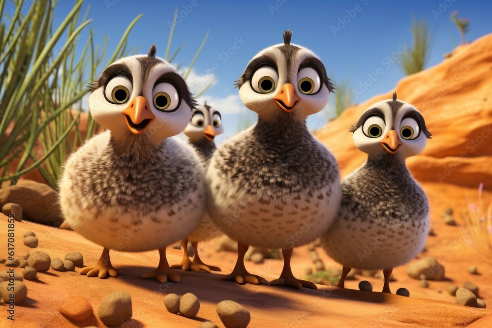 Cute Cartoon Quail Family in the Desert Stock Illustration | Adobe Stock
