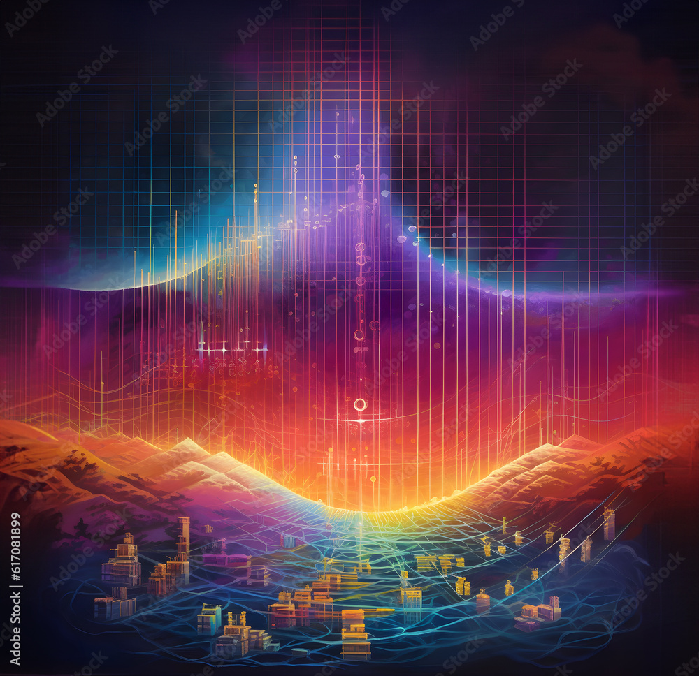 electric beam high frequency in colorful lines and the style of sci-fi ...