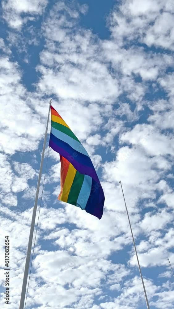 Cusco Flag Waving, Peru. Inka Rainbow flag of Cusco Peru blows in the ...