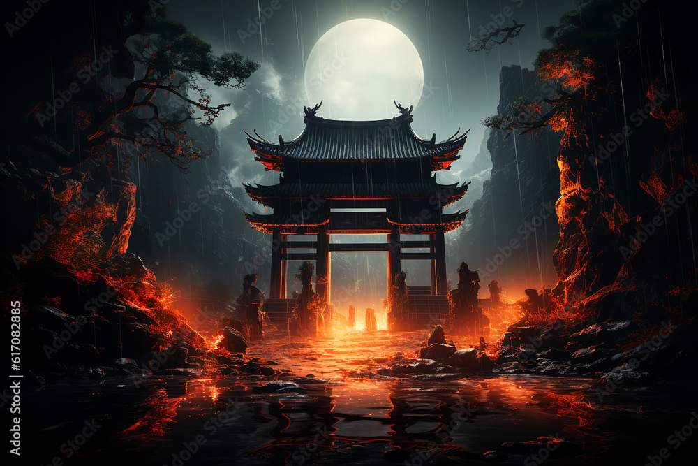 abstract image of ancient torii gate. landscape in Japanese style. ai ...