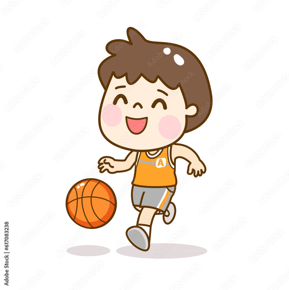 Cartoon kid playing basketball character. Stock Vector | Adobe Stock