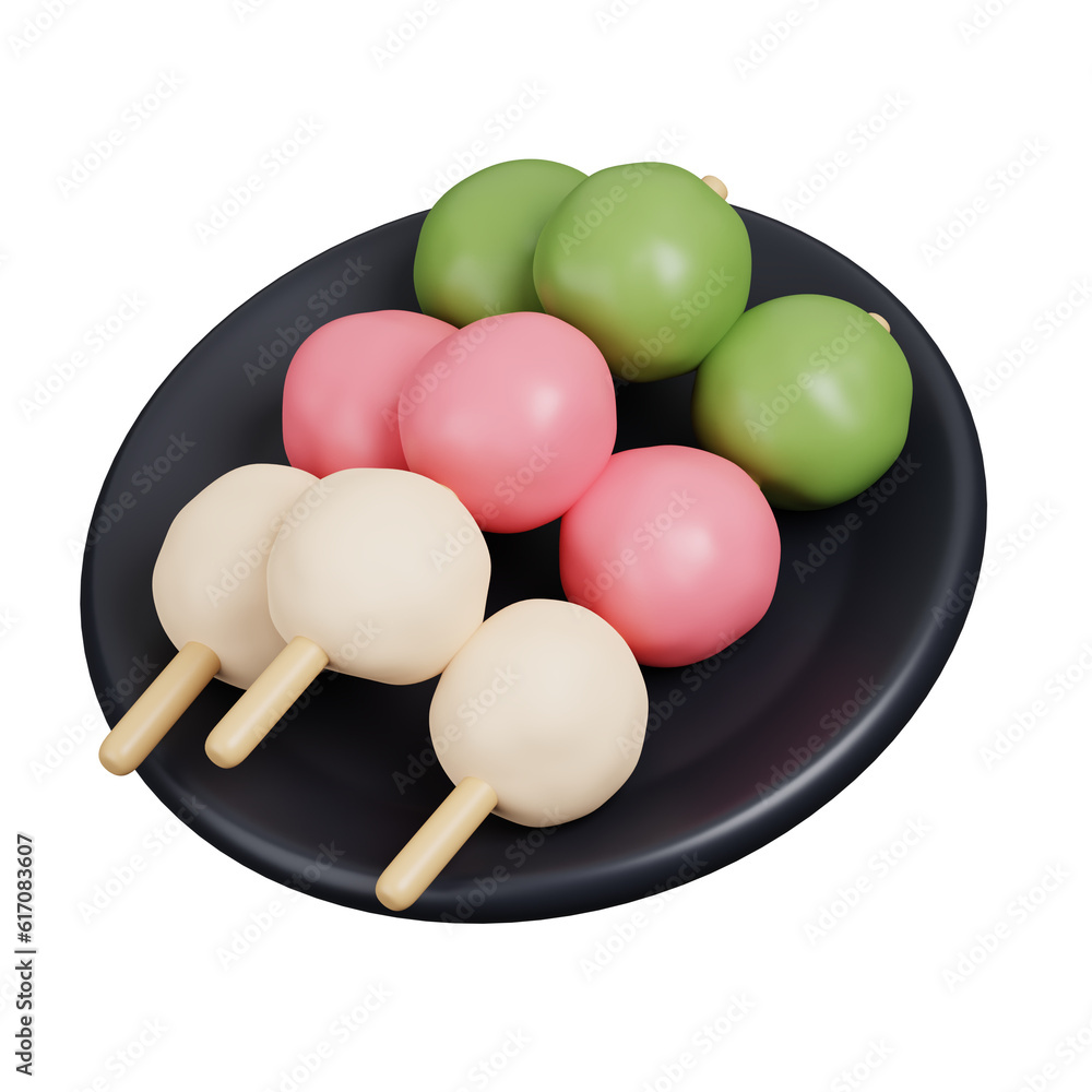 Sanshoku Dango Japanese three color dumplings on plate isolated on ...