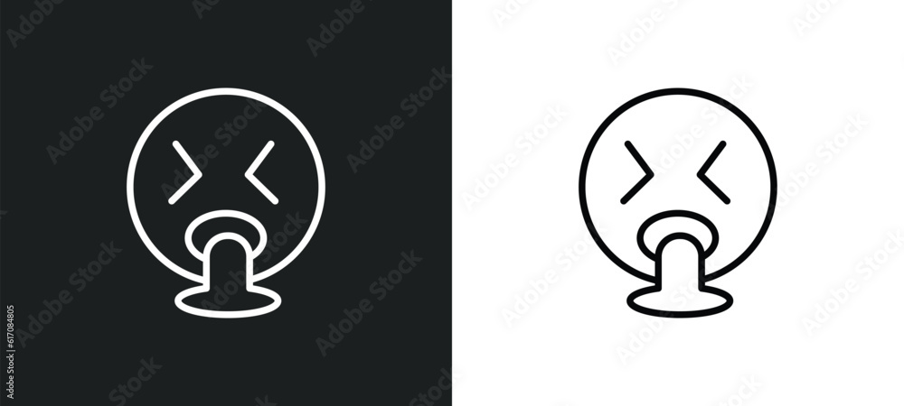 puking emoji line icon in white and black colors. puking emoji flat ...