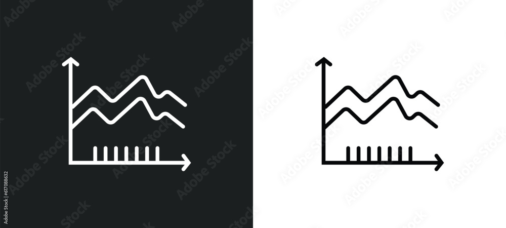 spike chart line icon in white and black colors. spike chart flat ...