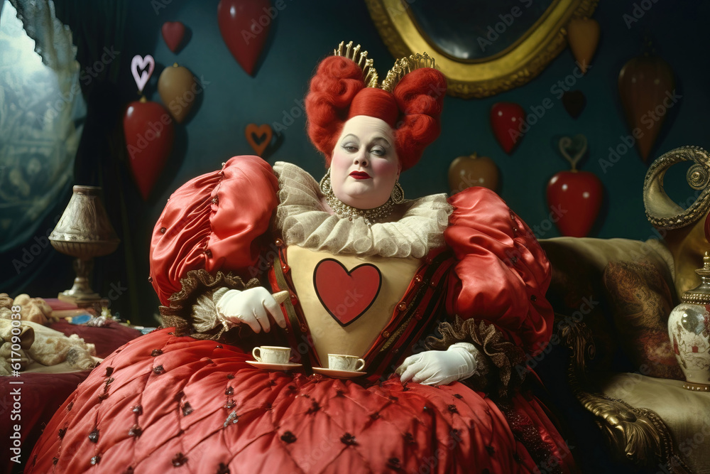 The Queen of Hearts from the Alice in Wonderland story, sitting in a ...