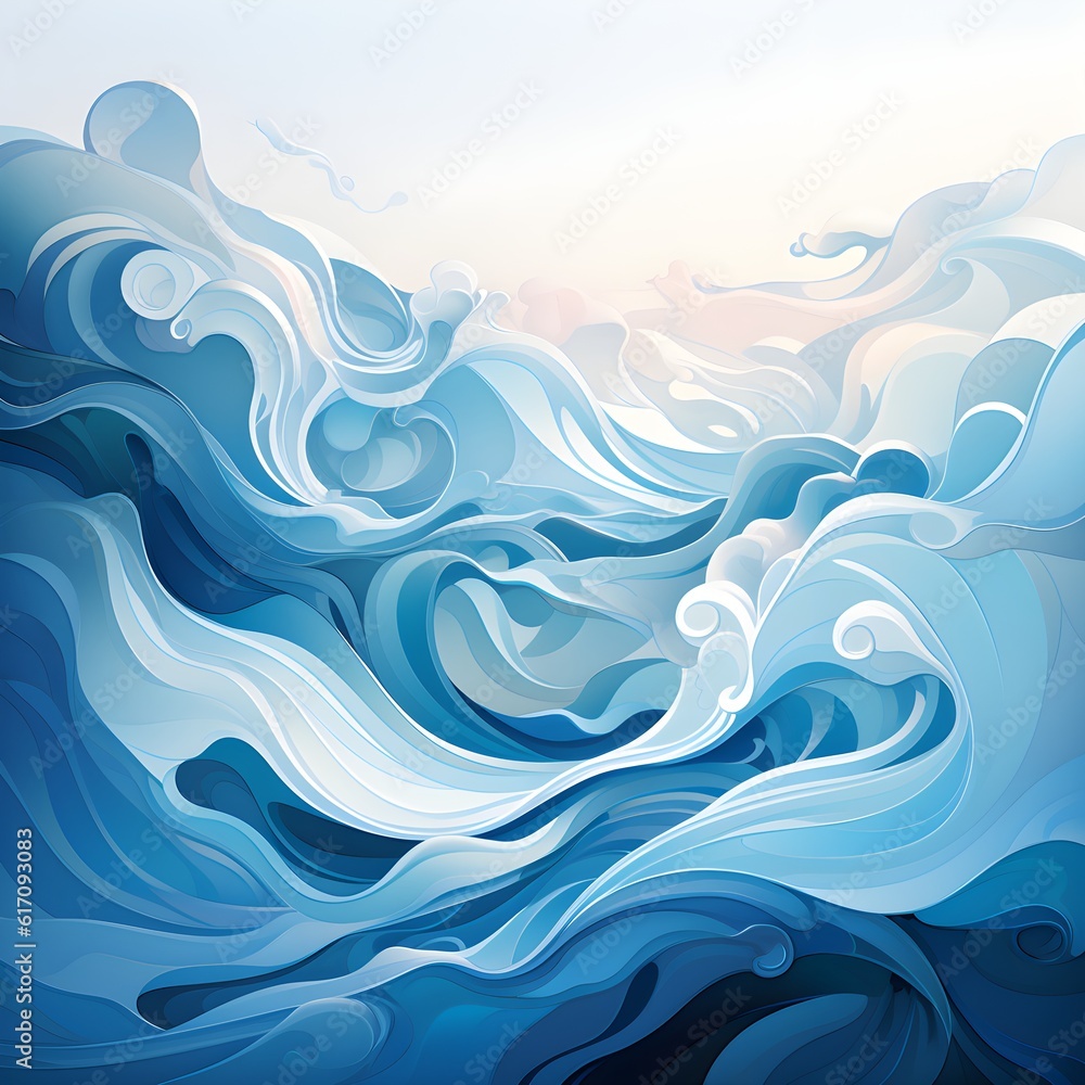 Minimalist Vector Illustration, Stylized Abstract Water Waves, Blue to ...