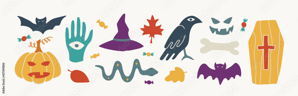 Halloween contemporary trendy vector illustrations set. Hand drawn ...