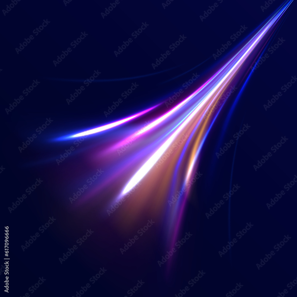Blue neon glowing fire ring trail. Round wave line glitter bokeh with ...