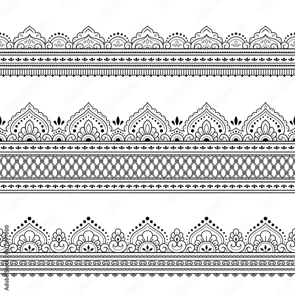 Poster Set of Seamless borders pattern for Mehndi, Henna drawing and ...