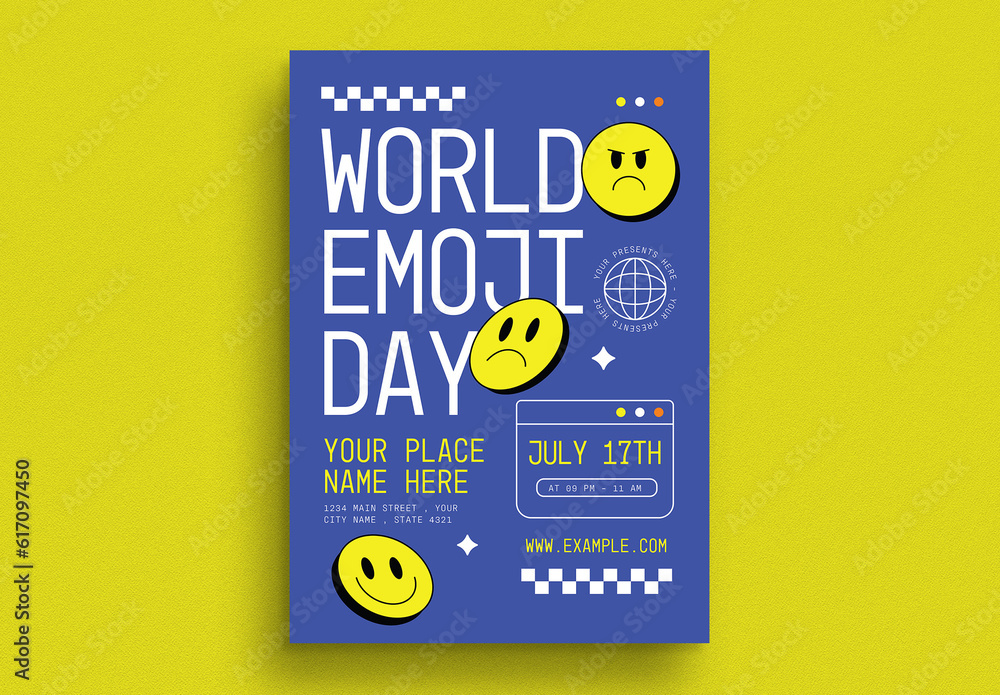 Trendy Cartoon World Emoji Day Event Flyer Stock Template | Adobe Stock