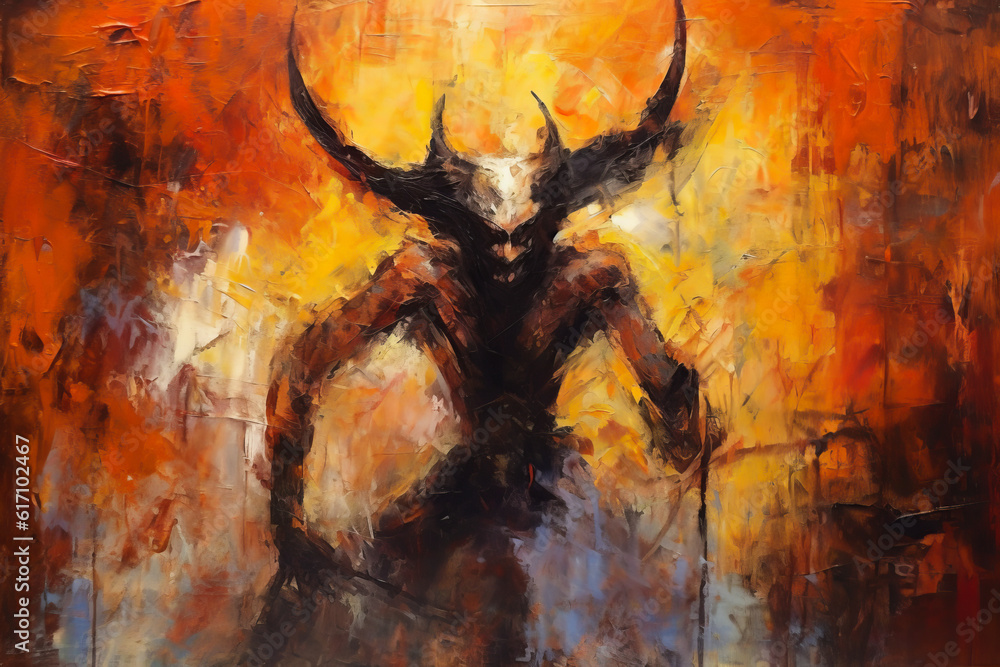 Demon in hell with horns digital oil painting. Generative ai ...