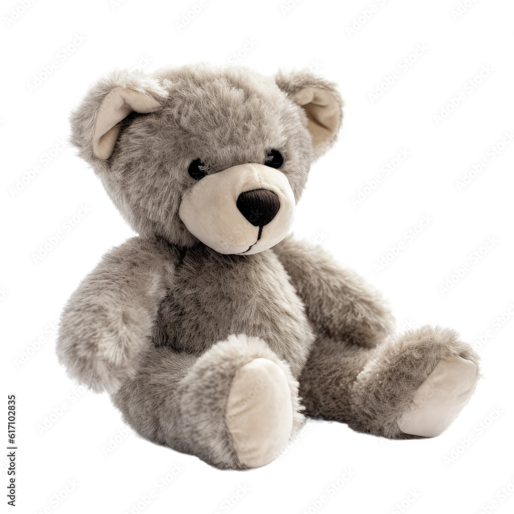 Cute grey teddy bear stuffed animal isolated on a transparent ...