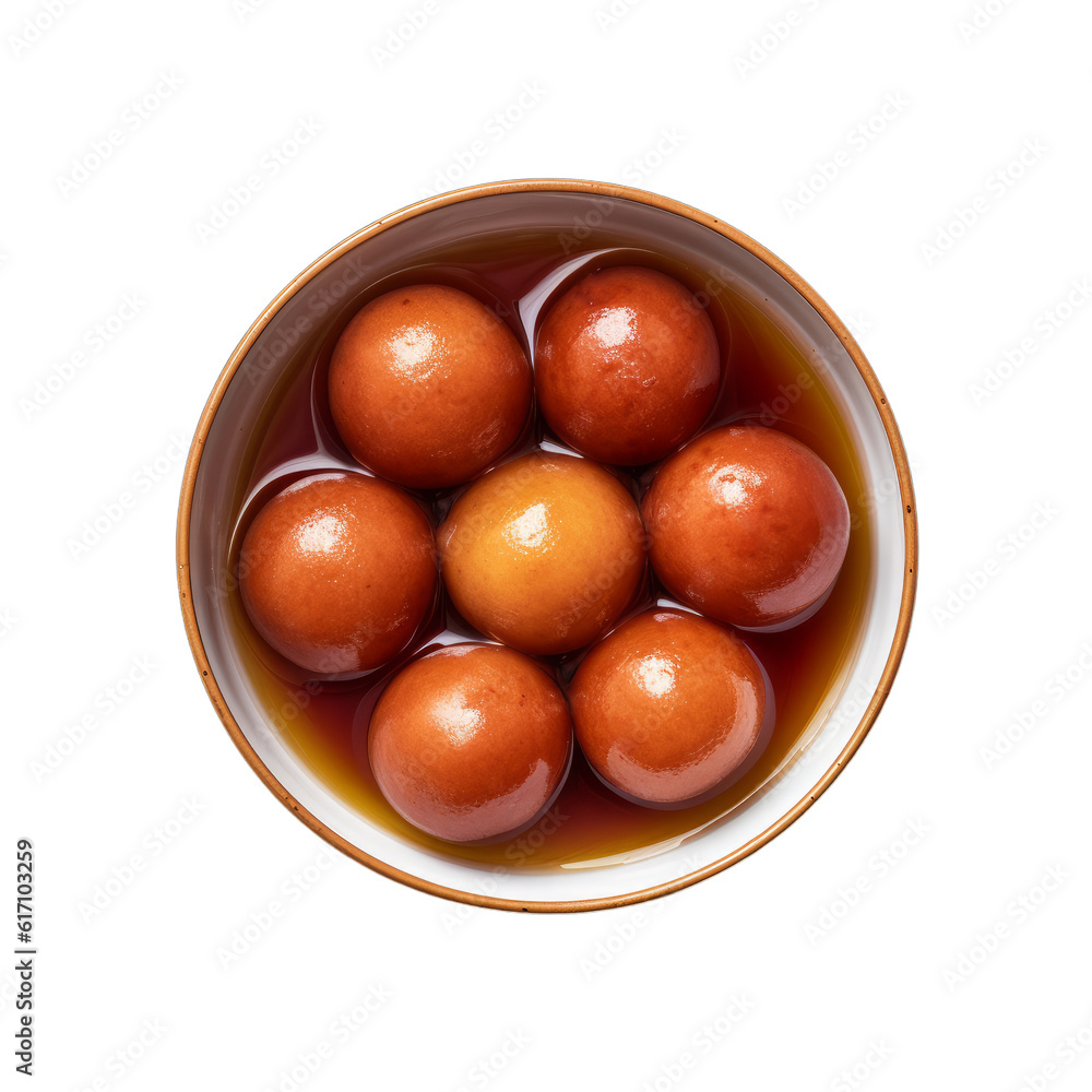 Delicious Gulab jamun in a bowl seen from above, top view, isolated on ...