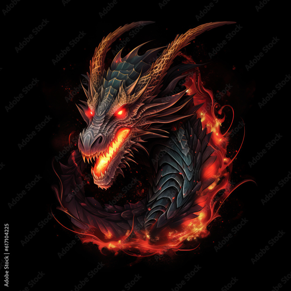 Fire dragon head on a black background. Generative AI Illistration of ...