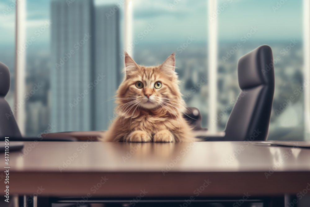 Cat top manager in a suit sitting in the big office. Generative ai ...