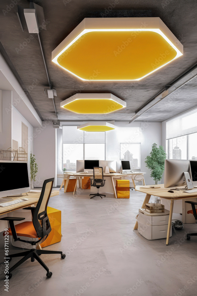 Generative AI illustration of interior design of modern workspace with ...