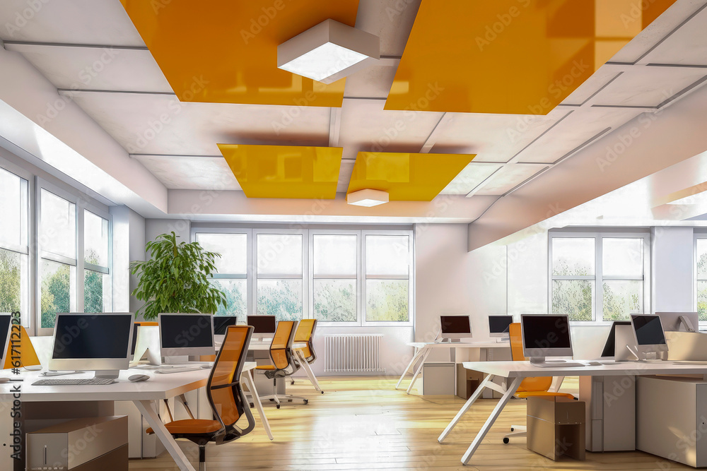 Generative AI illustration of interior design of modern workspace with ...