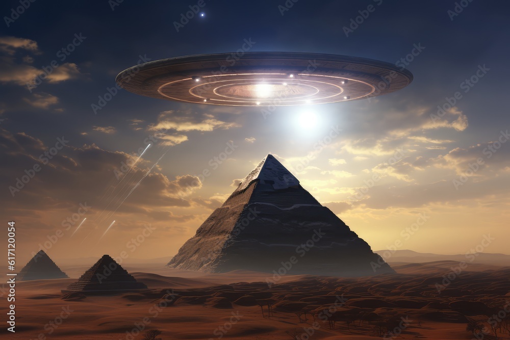 Alien Spaceship Hovering Over Egyptian Pyramids: Concept for Ancient Civilizations and ...