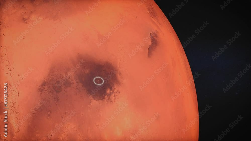 Fly around red planet in space. Revealing augmented reality data ...