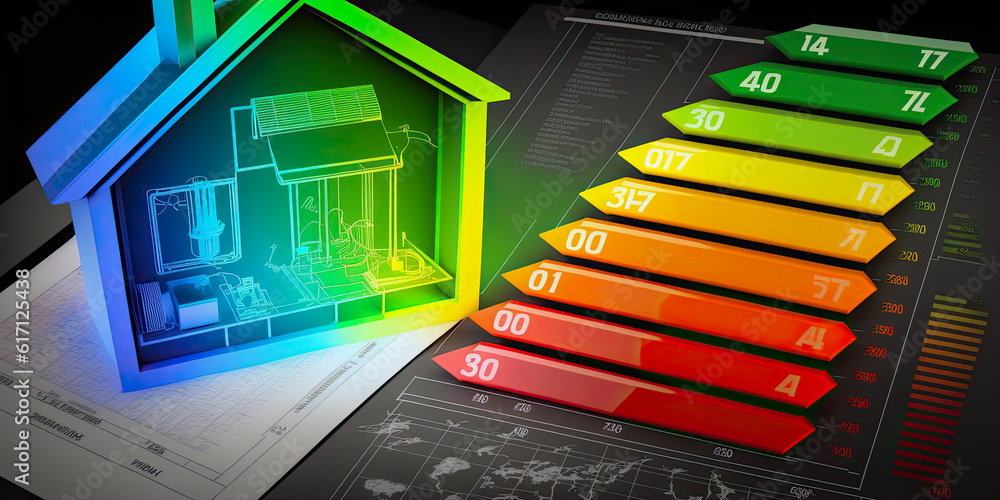 An energy efficiency rating chart on blueprint plans - Generative AI ...